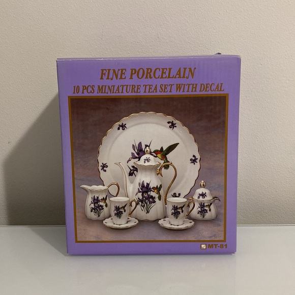 Other | Fine Porcelain 1 Pcs Purple Floral Miniature Tea Set With Decal ...